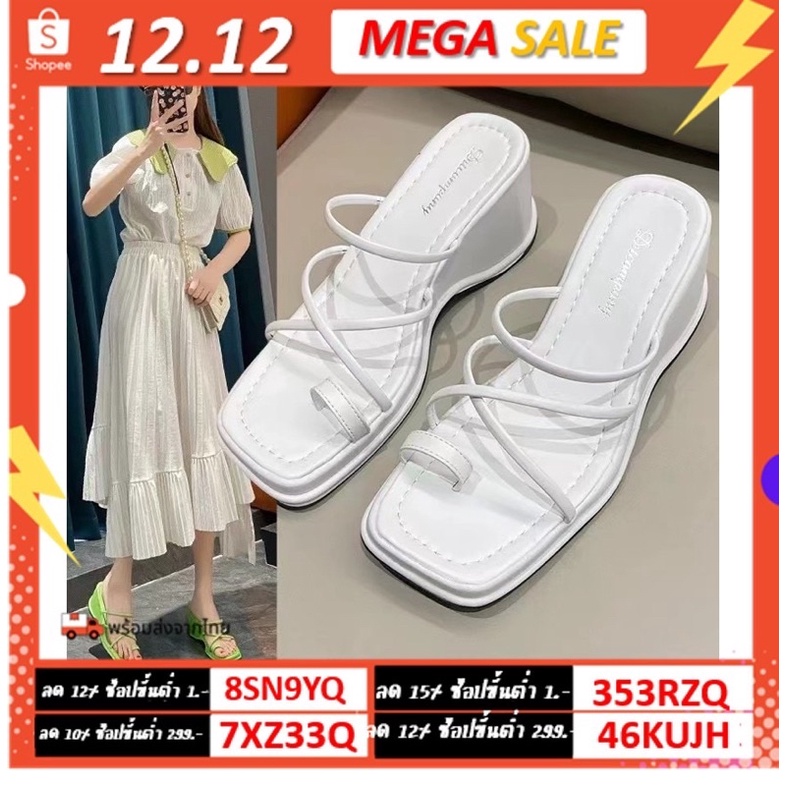 รองเท้าแตะส้นตึก เสริมส้น ส้น2-3นิ้ว สายคาด สินค้าพร้อมส่ง สไตล์เก๋ชิดๆ ...