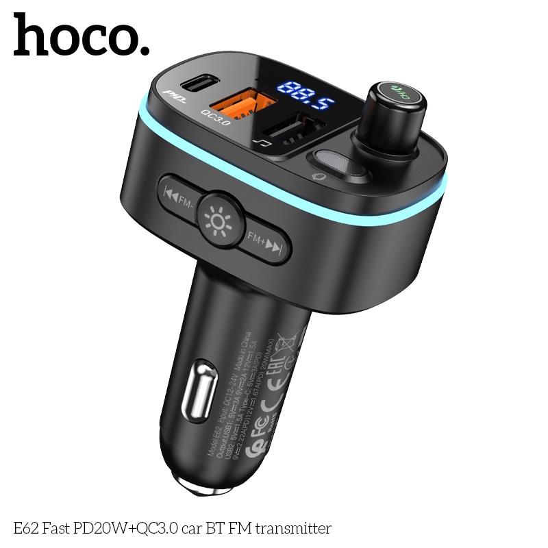HOCO E62 บลูทูธรถยนต์ หัวชาร์จเร็ว รองรับ PD 20W, QC 3.0, AFC, FCP มีไมค์ในตัว และ จอ LED คุยสาย ...