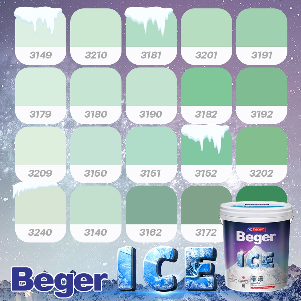 Beger สีเขียวมิ้น กึ่งเงา ขนาด 3 ลิตร Beger ICE สีทาภายนอกและใน เช็ด ...