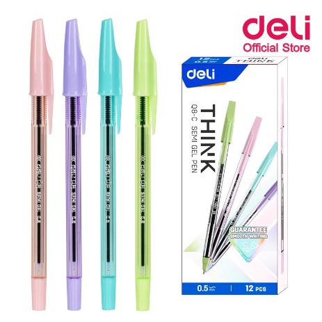 ปากกาเจล หมึกน้ำเงิน ปากกาแดง 0.5mm (แพ็ค 12 แท่ง) ปากกาDeli Q8-C Semi Gel pen | Shopee Thailand