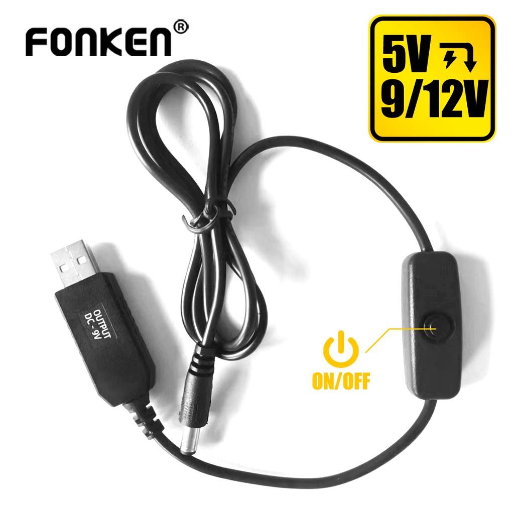 Fonken สายแปลงพาวเวอร์แบงค์ 5V เป็น 9V 12V USB พร้อมสวิตช์บูสท์ไลน์ ...