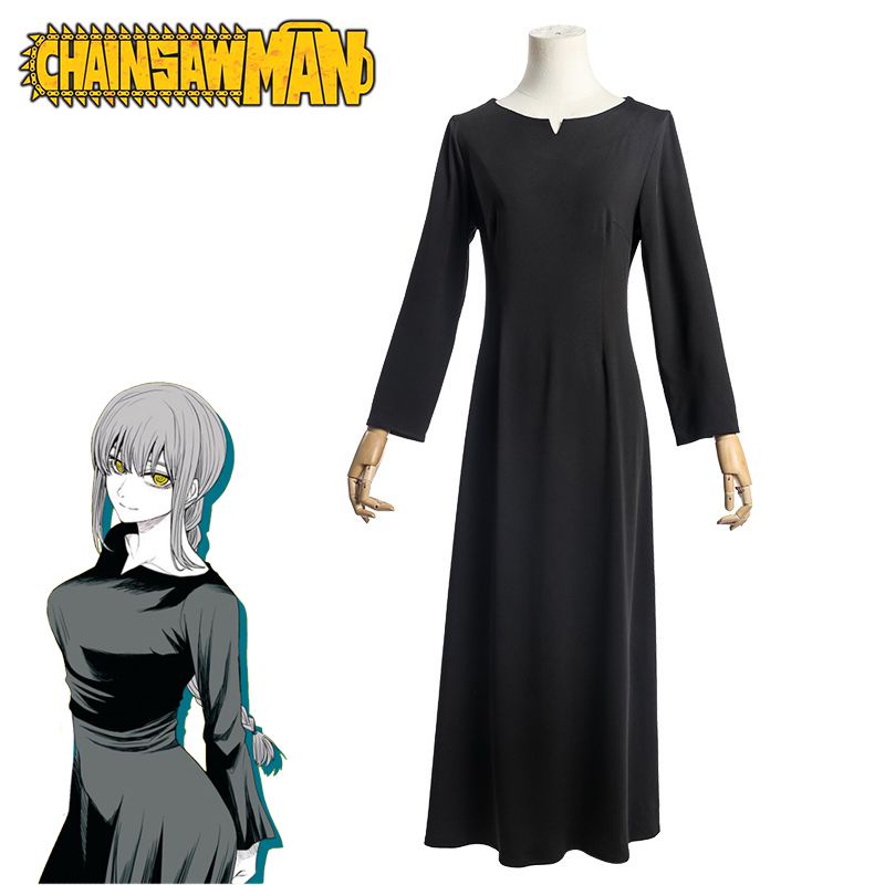 Anime Chainsaw Man Makima Cosplay Costume Women Girl Black Dress ...
