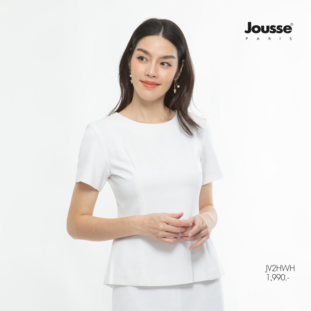 Jousse เสื้อผู้หญิง Blouse เสื้อเบลาส์คอกลมสีขาวแขนสั้น ทรงตรง (JV2HWH ...