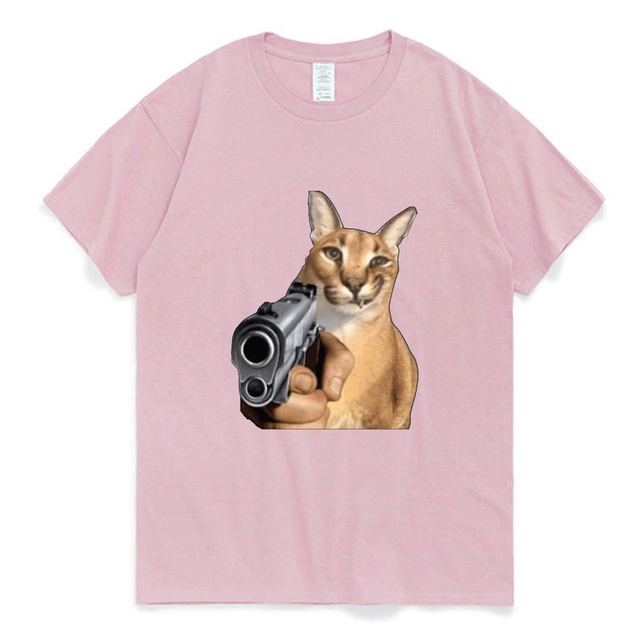 เสื้อยืดพิมพ์ลาย เสื้อยืดแขนสั้น ผ้าฝ้าย พิมพ์ลาย Big Floppa Gun แฟชั่น ...