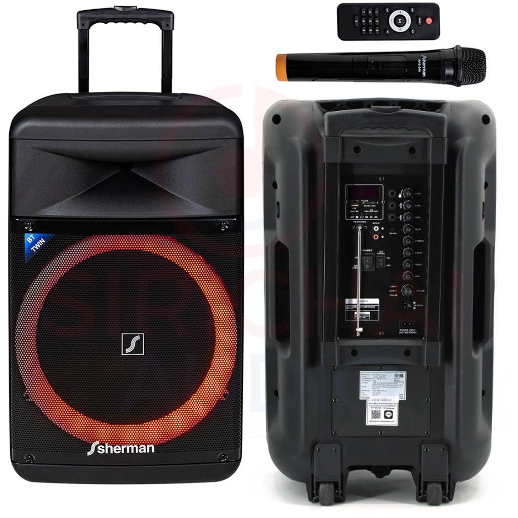 ลำโพงล้อลาก SHERMAN รุ่น APS240 ตู้ช่วยสอน15นิ้ว ไฟหน้าตู้ 100วัตต์ บลูทูธ ไมค์ลอย1ตัว รีโมท APS ...