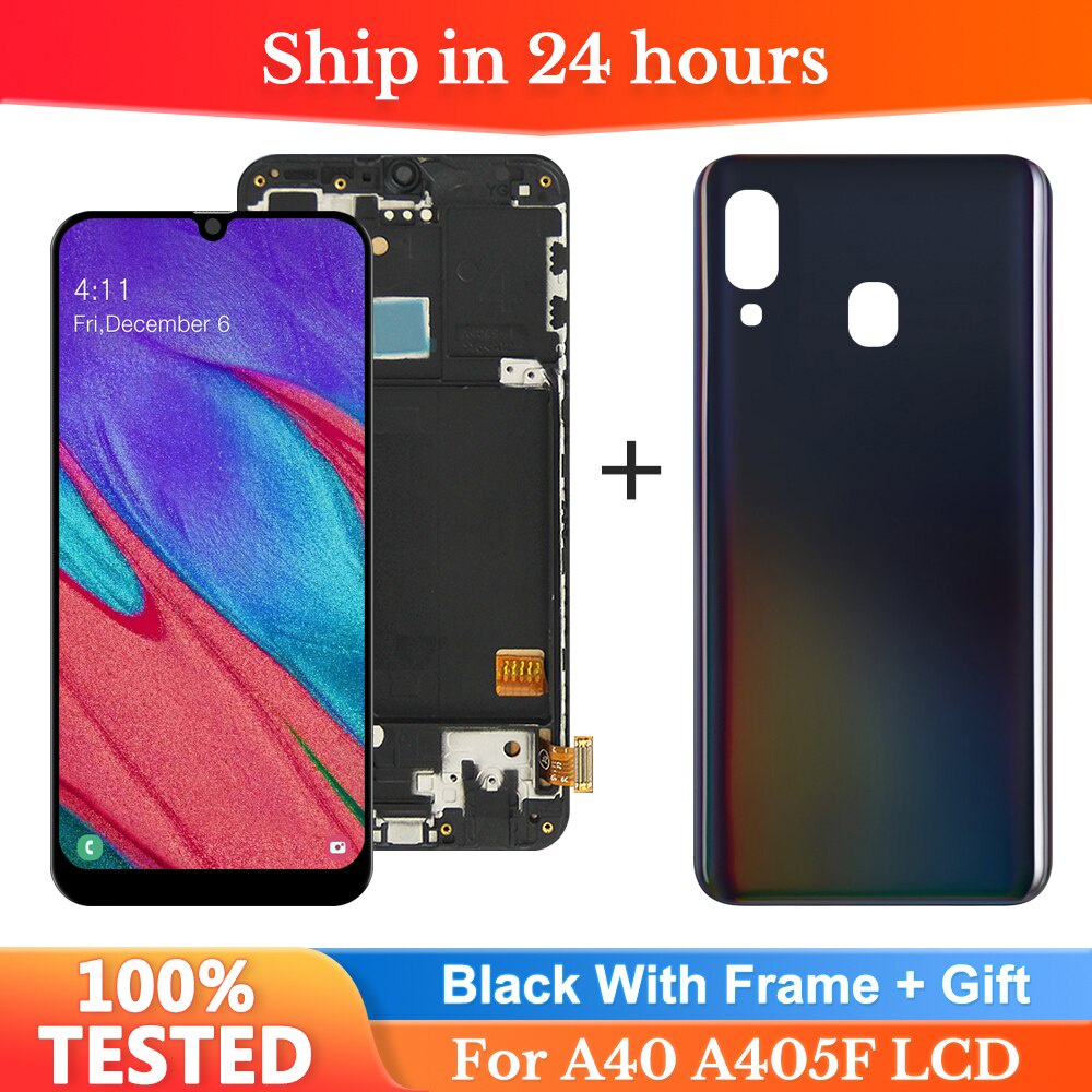 อะไหล่หน้าจอสัมผัส LCD 100% พร้อมกรอบ แบบเปลี่ยน สําหรับ Samsung A40 ...