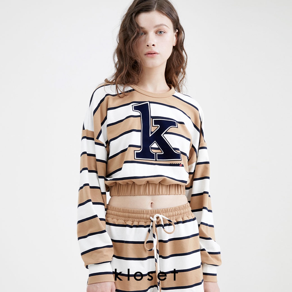 Kloset (KK22-SET001) K stripes Set เสื้อจั๊มเอว-กางเกงขาสั้นเอวยางยืดมียางยืดปลายแขน | Shopee ...