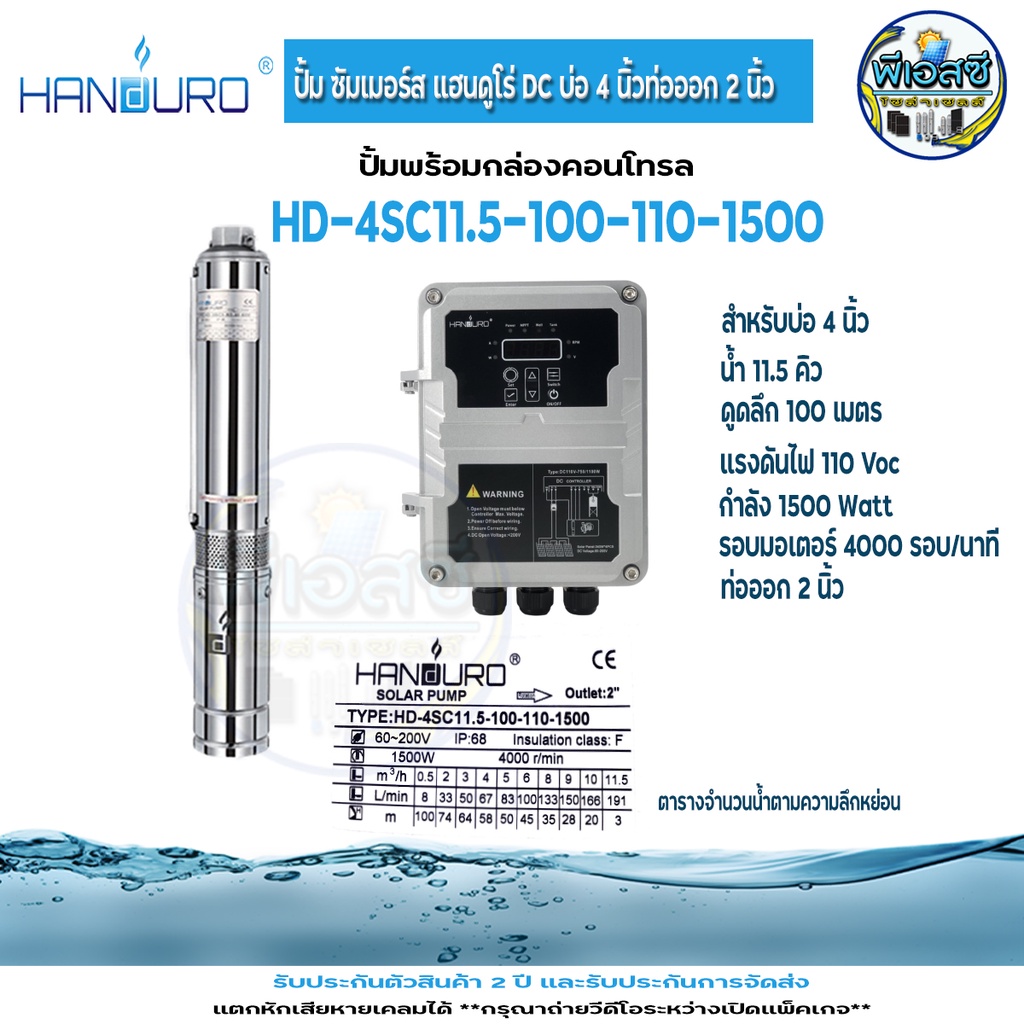 ปั้มบาดาลซัมเมอร์ HANDURO DC โซล่าเซลล์ ตัวอ้วน บ่4นิ้ว แฮนดูโร่ไทย ...