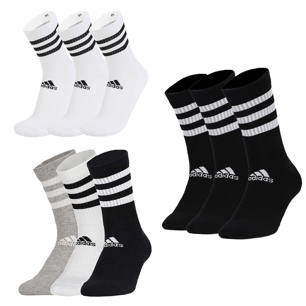 Adidas ถุงเท้า 3-Stripes Cushioned Crew Socks 3 Pairs | Shopee Thailand