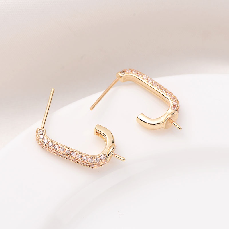 ที่เกี่ยวหู diy 14K Gold-Plated Micro-Inlaid สีขาวเซอร์โคเนียมรูปตัว C ถาดลูกปัดต่างหูทําด้วยมือ ...