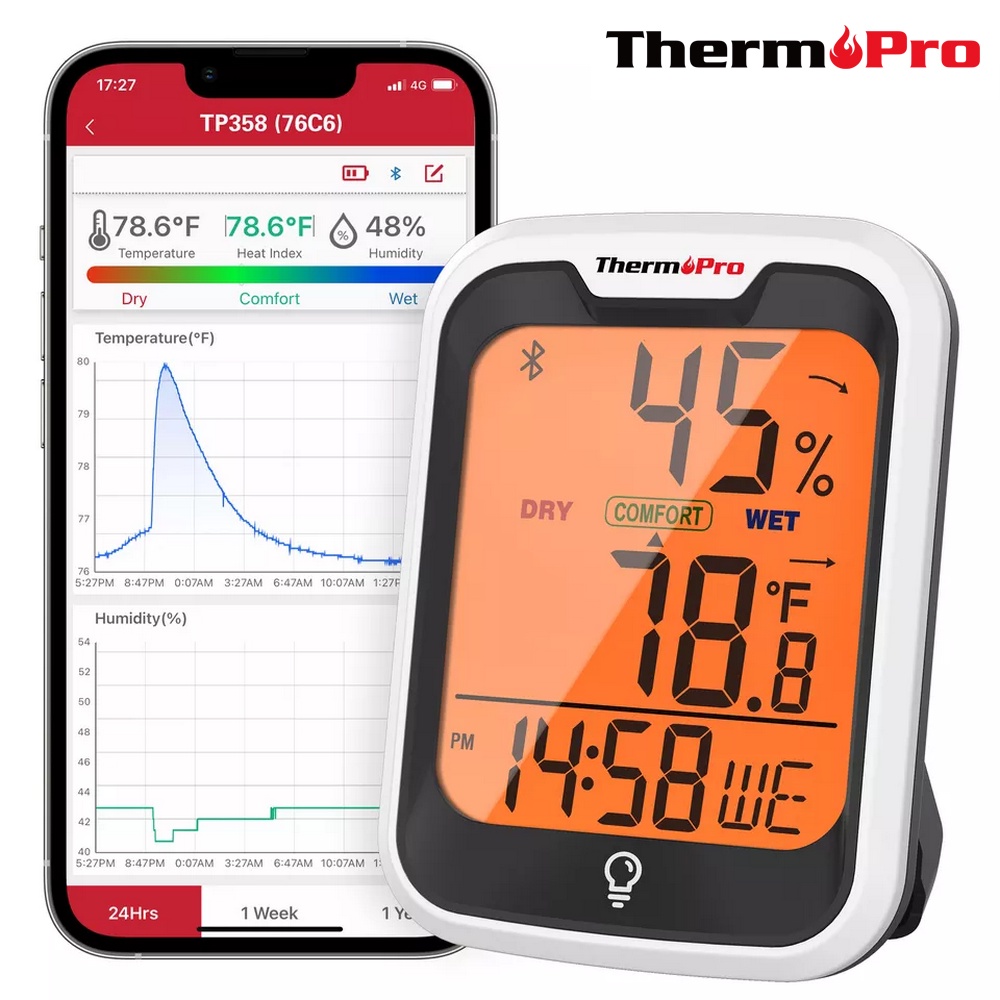 ThermoPro TP358 เครื่องวัดอุณหภูมิและความชื้นภายในบ้านแบบดิจิตอล ...