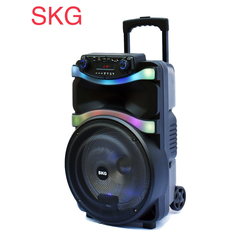 SKG ลำโพงล้อลาก 12 นิ้ว 6000 W รุ่น SR-4000 BT12 สีดำ แถมไมค์ลอย 2 ตัว | Shopee Thailand