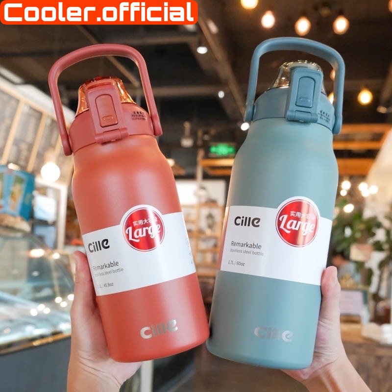CILLE (ของแท้) ขวดน้ำสแตนเลส หลอดกดดื่ม ขวดเก็บความเย็น 1300ml 1700ml CILLE-1300 1700 sellcheap ...