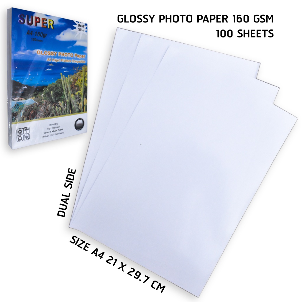 กระดาษโฟโต้แบบมันเงา 2 หน้า SUPER Dual Side 160G (100แผ่น/แพ็ค) | Shopee Thailand