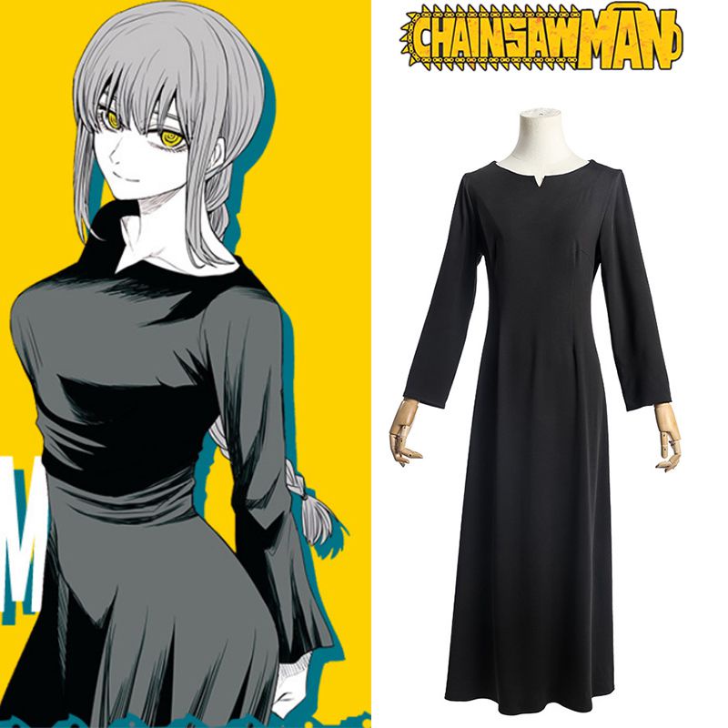 Anime Chainsaw Man Makima Cosplay Costume Women Girl Black Dress ...
