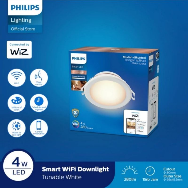 Putih Philips สมาร์ท wifi led Downlight 4w TW Tumble สีขาวสีเหลืองสีขาว ...