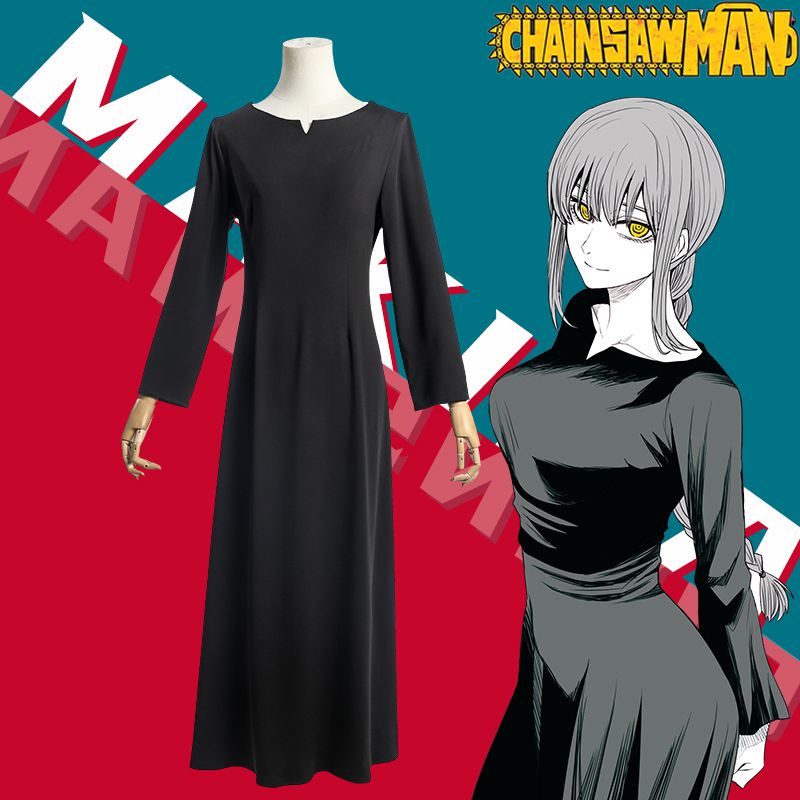 Anime Chainsaw Man Makima Cosplay Costume Women Girl Black Dress ...