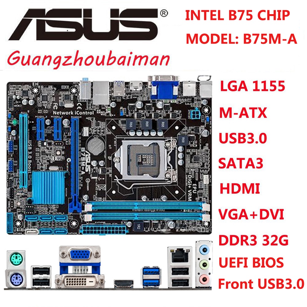 เมนบอร์ดเดสก์ท็อป ASUS B75M-PLUS B75M-A P8B75-M P8B75-M LE INTEL LGA 1155 Micro ATX B75 SATA3 ...