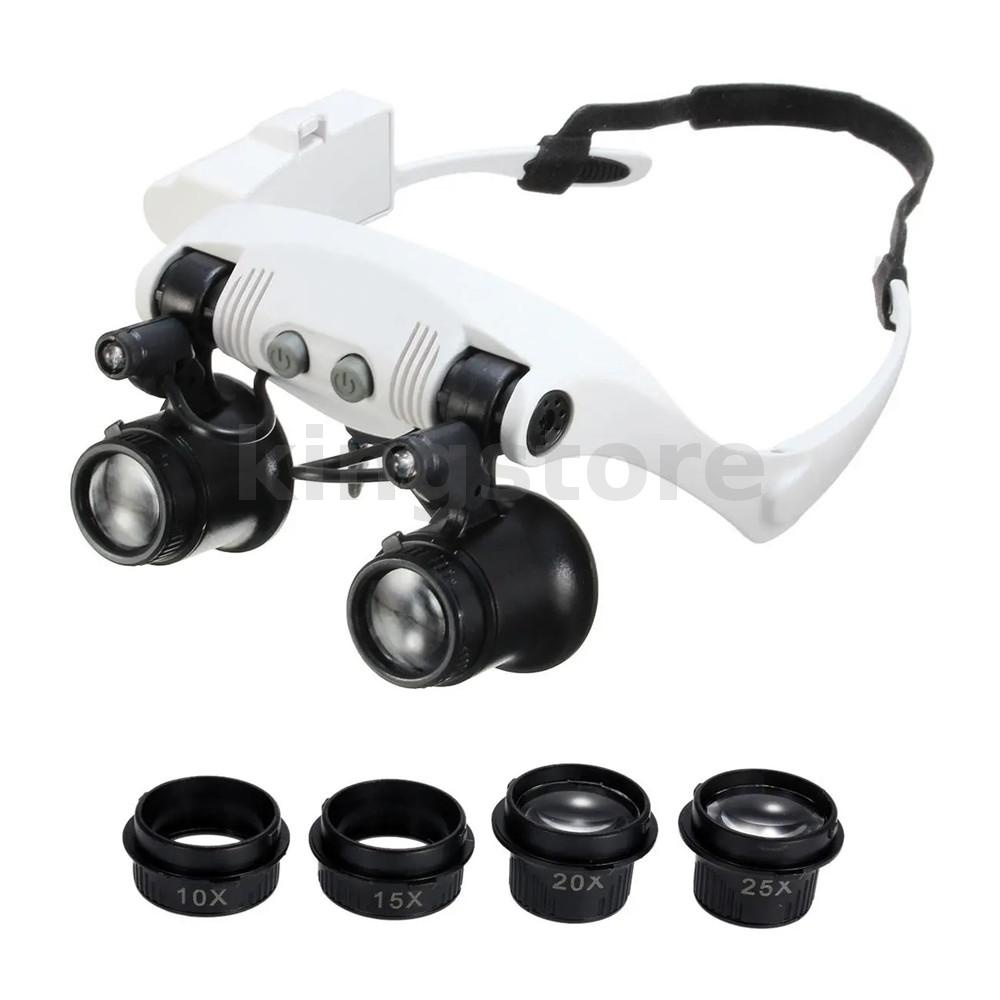 แว่นขยาย แบบพกพา 10X 15X 20X 25X LED แว่นขยายซ่อมตาสองชั้น Loupe ...