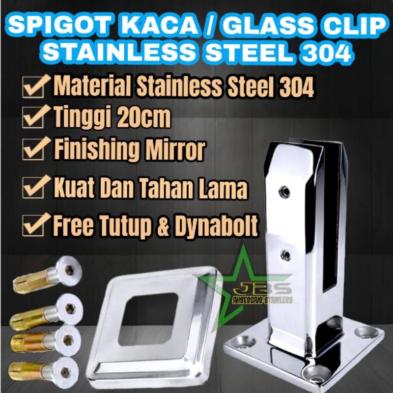 Spigot GLASS CLIP 20CM High STAINLESS SS 304 - GLASS CLAMP BRACKET ...