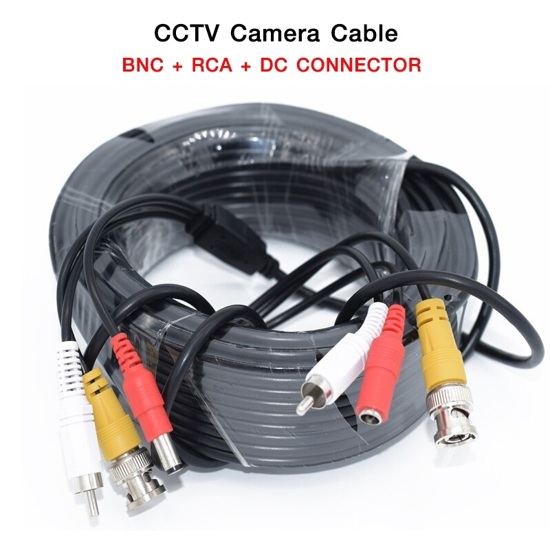 สายสัญญาณกล้องวงจรปิด cctv 20 เมตร พร้อมหัวสำเร็จรูป 6 หัว BNC + RCA + DC Connector 3 In 1 ...