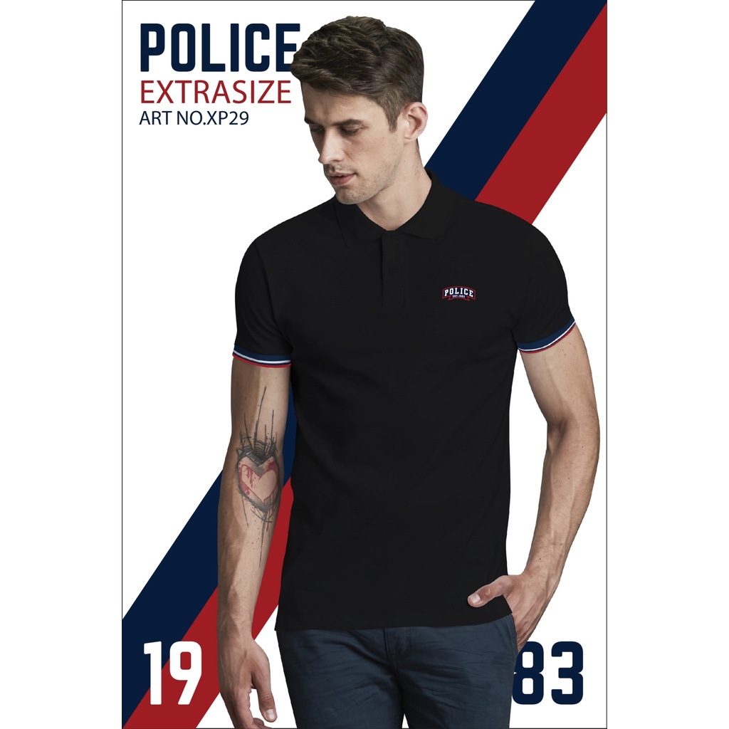 Police Extrasize เสื้อยืด Polo ทรง Slim fit พอดีตัว ผุ้ชาย/ผู้หญิง ...