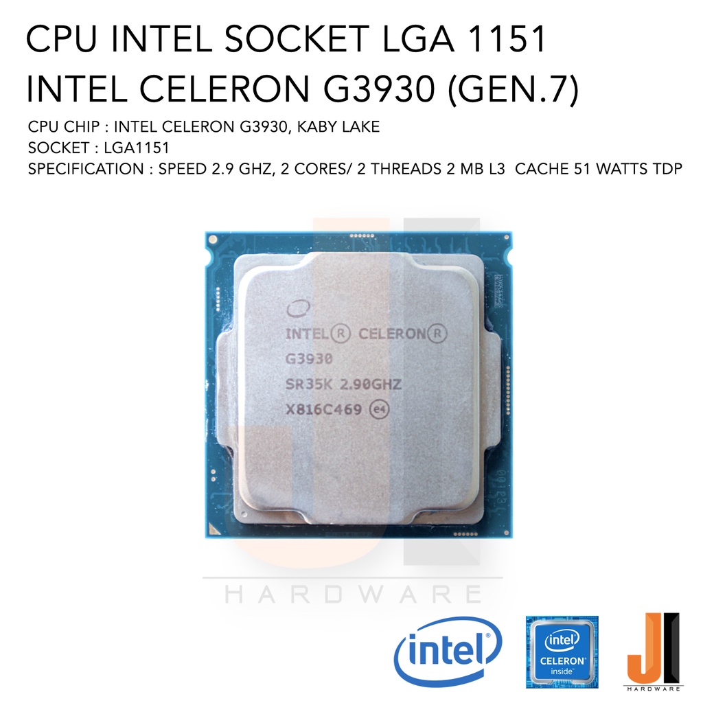 CPU Intel Celeron G3930 2 Cores/ 2 Threads 2.9 Ghz TDP No Fan Socket LGA 1151 (สินค้ามือสองสภาพ ...