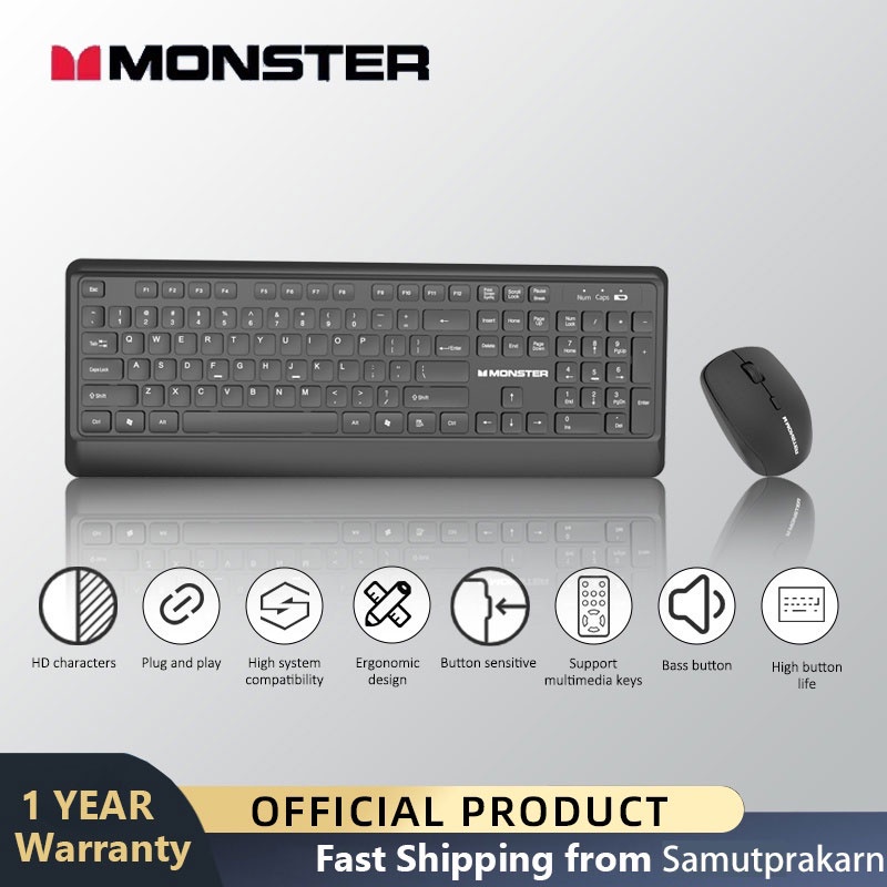 แป้นพิมพ์ไร้สาย MONSTER Keyboard+Mouse 2 โหมด Wireless/Bluetooth ชุด ...