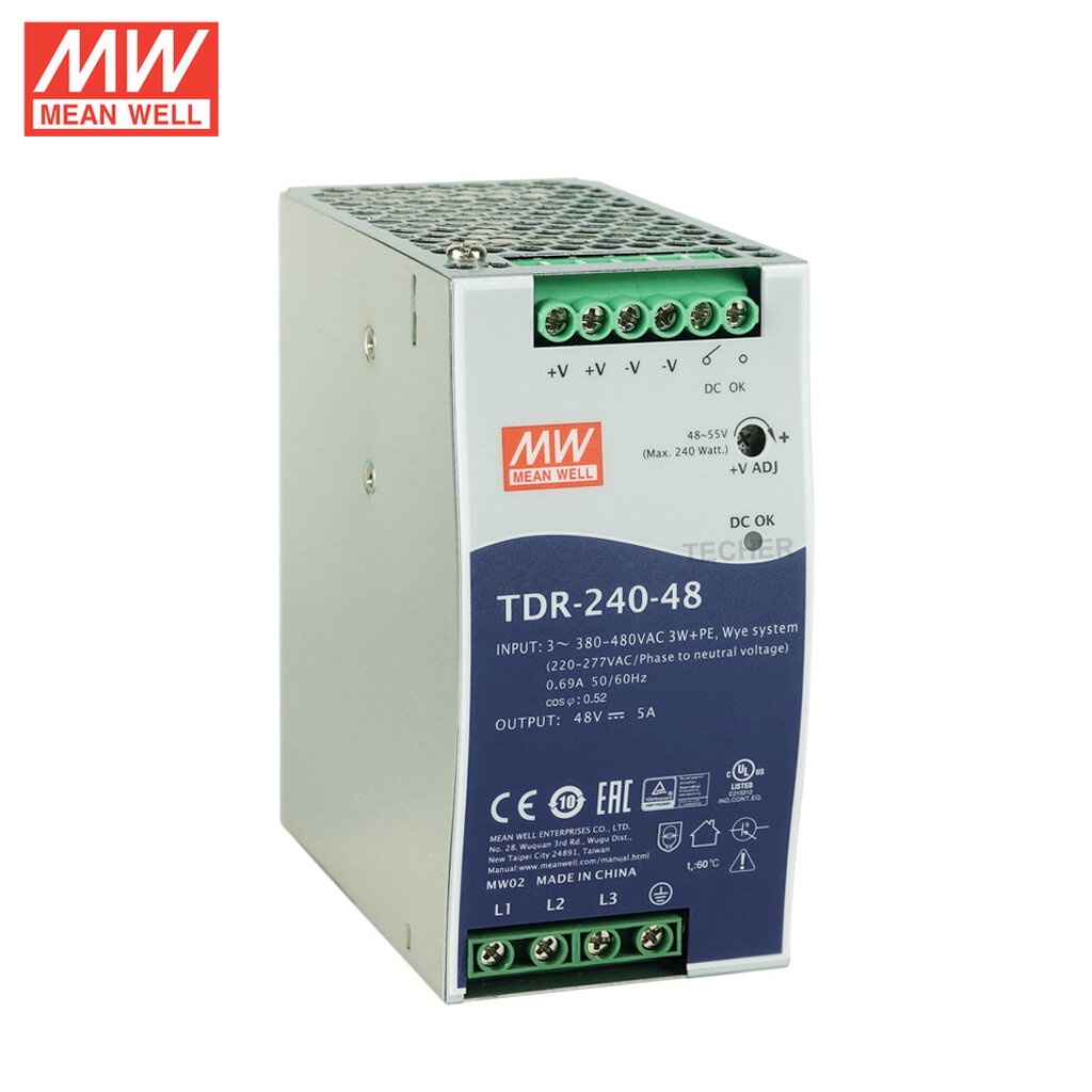 TDR-240-48 | MEAN WELL 3-Phase Industrial DIN Rail SMPS with PFC 240W ...