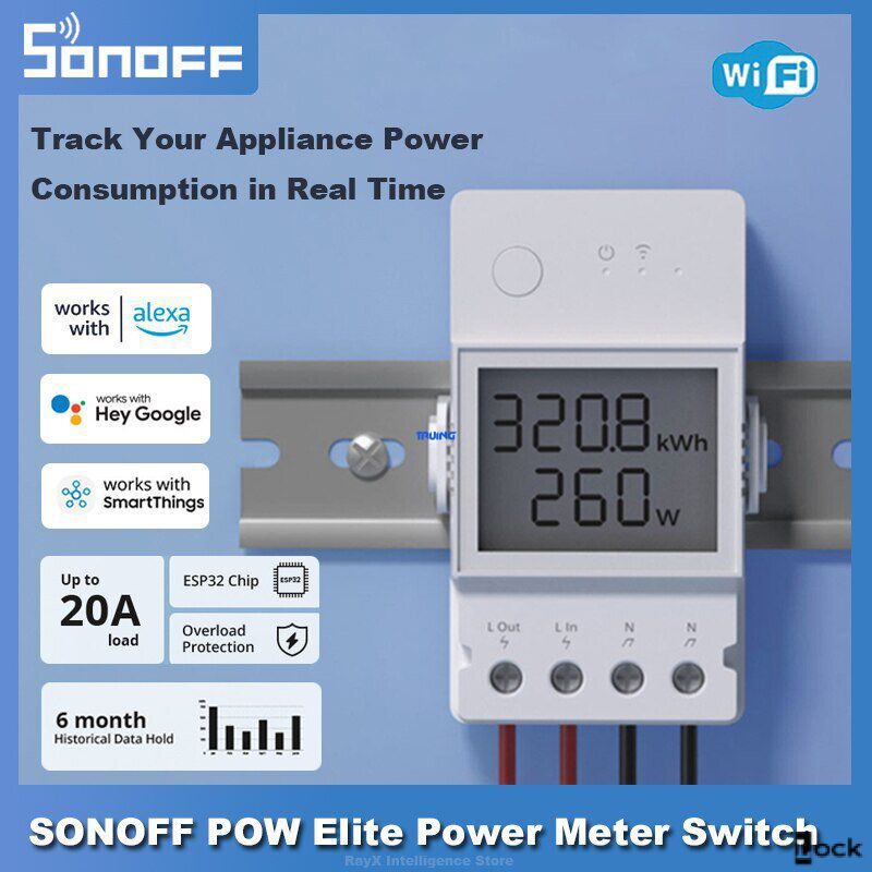 Sonoff POW Elite สวิตช์ WIFI พร้อมมอนิเตอร์ 16A 20A หน้าจอ LCD ควบคุม ...