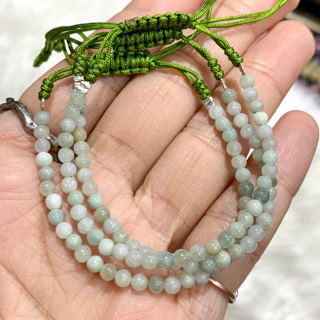 กำไลข้อมือ เชือกถัก หยกพม่า Myanmar jade 3 mm หินนำโชค หินแท้ 100% *ฟรีไซต์* (ราคาต่อเส้น ...