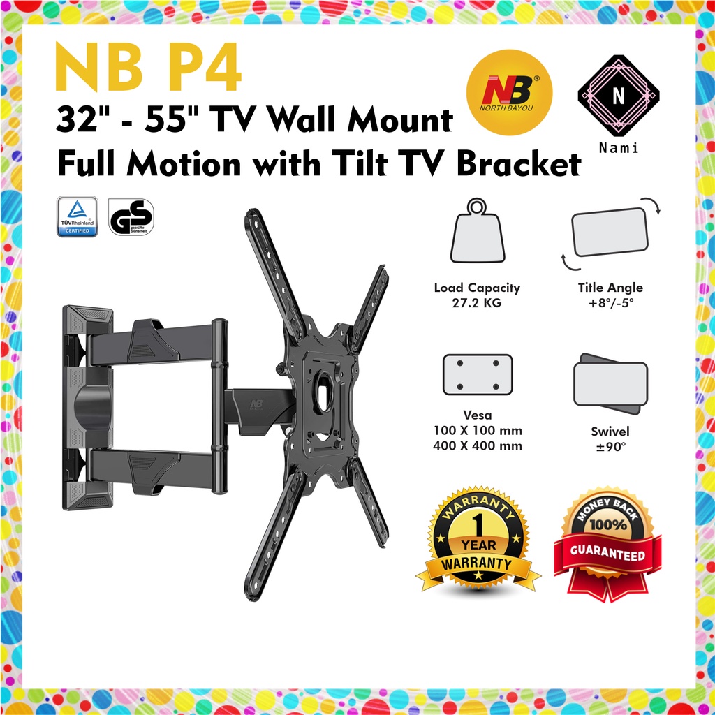 Nb North Bayou P4 32 ถึง 55 นิ้ว Full Motion Cantilever TV Wall Mount ...