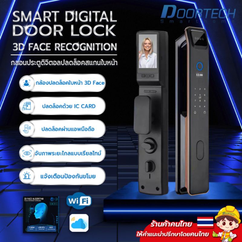 รุ่น DF9 กลอนประตูดิจิตอล Digital door lock สมาร์ล็อค Smart lock 3D ...