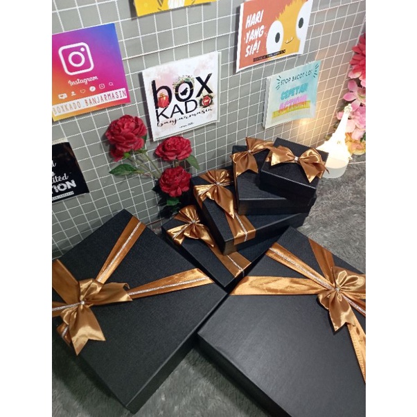 Hitam Gold RIBBON BLACK GIFT Box โดย Box Kado Banjarmasin | Shopee Thailand