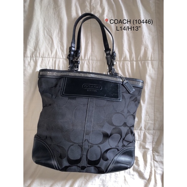 🎄COACH (10446)💯 (14/13”)แท้มือสอง สีดำผ้าลายC/ถือ/คล้องไหล่ | Shopee ...