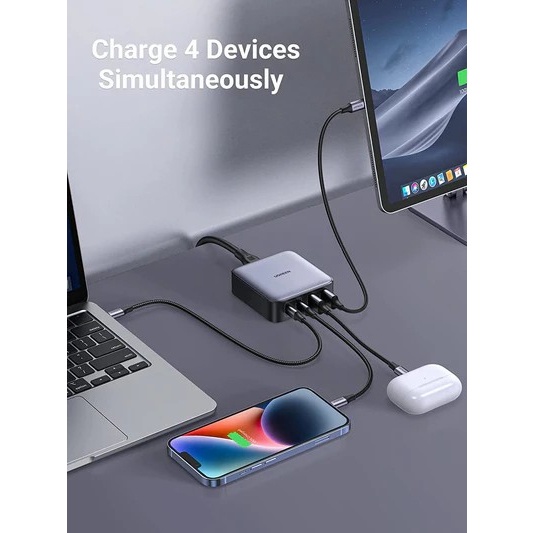 UGREEN รุ่น 90735 Charger 65W USB C Charging Station Nexode 4 Ports USB C Charger, GaN Desktop ...