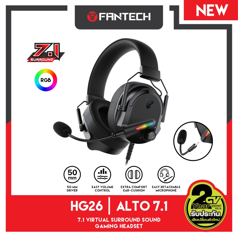Fantech รุ่น HG26 หูฟังเกมมิ่ง ระบบ 7.1 VIRTUAL SURROUND SOUND Headset ...