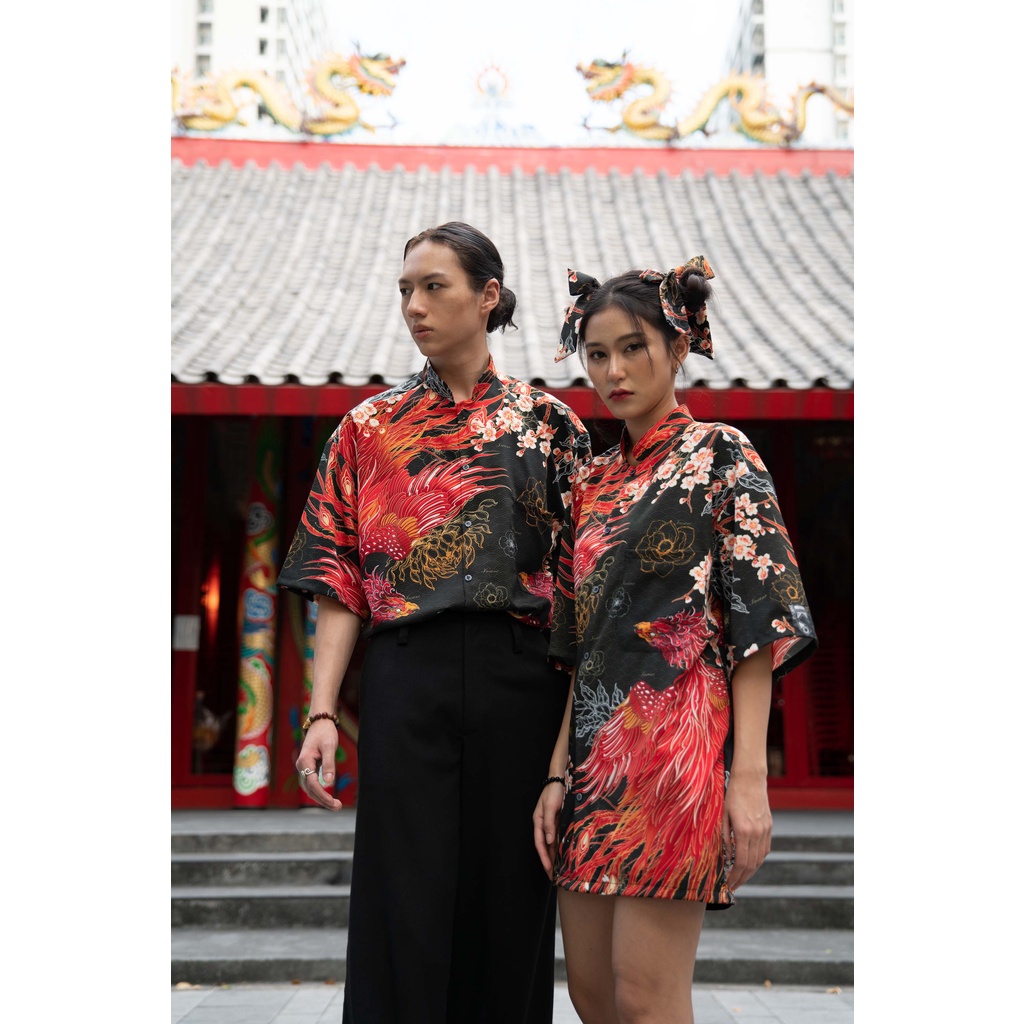 Oversized shirt เสื้อเชิ้ตโอเวอร์ไซส์พิมพ์ลายตรุษจีน วาดออกแบบเอง เฉพาะ ...