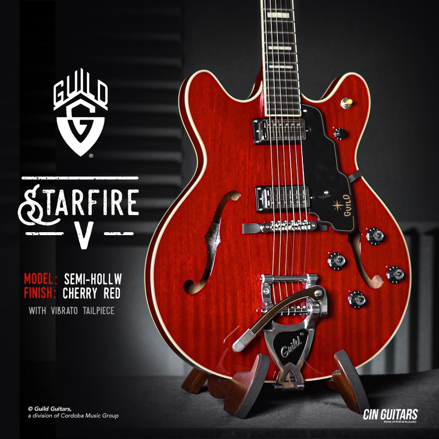 Guild Starfire V Cherry Red กีตาร์ไฟฟ้า Semi-Hollow (Mahogany Body with ...