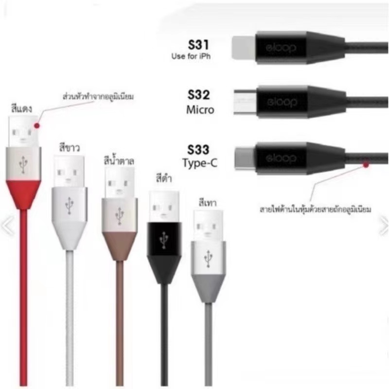 Eloop สายชาร์จ S31,S32,S33 สาย USB L Cable / Micro USB และ Type C | Shopee Thailand
