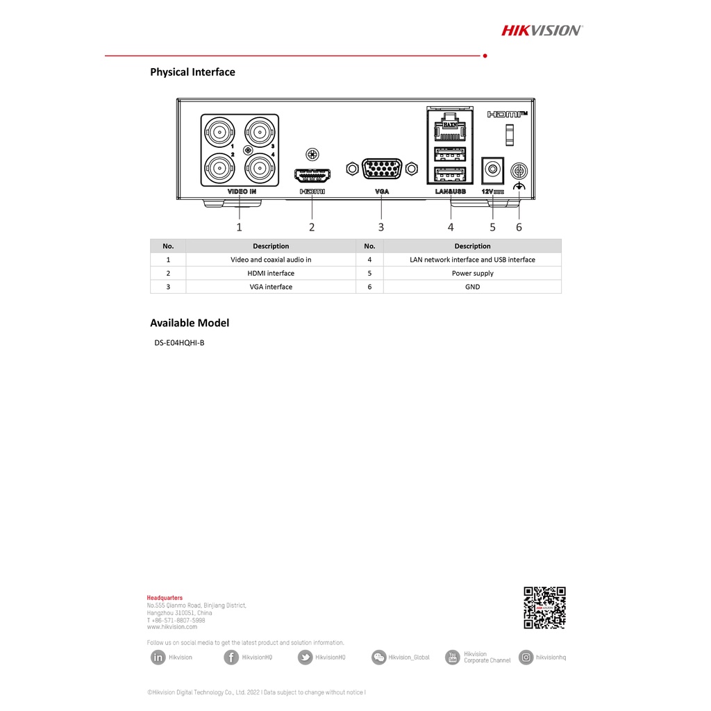 HIKVISION เครื่องบันทึกกล้องวงจรปิดระบบ HD eDVR DS-E04HQHI-B (4CH) มี ...