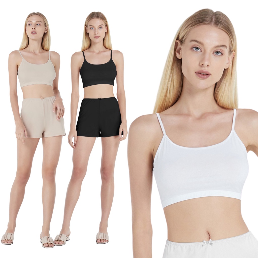 Cherilon เชอรีล่อน เสื้อสายเดี่ยว สายเดี่ยว เสื้อครอป ไม่มีฟองน้ำ ผ้า COOL TOUCH นุ่มลื่น ใส่ ...