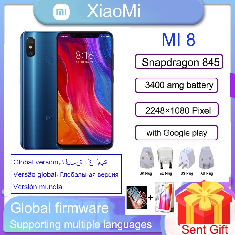 Global Version redmi Xiaomi 8 โทรศัพท์มือถือใช้ 90% ใหม่ 3400 Amh 6.21 นิ้ว MIUI 9 630 2248 1080 ...
