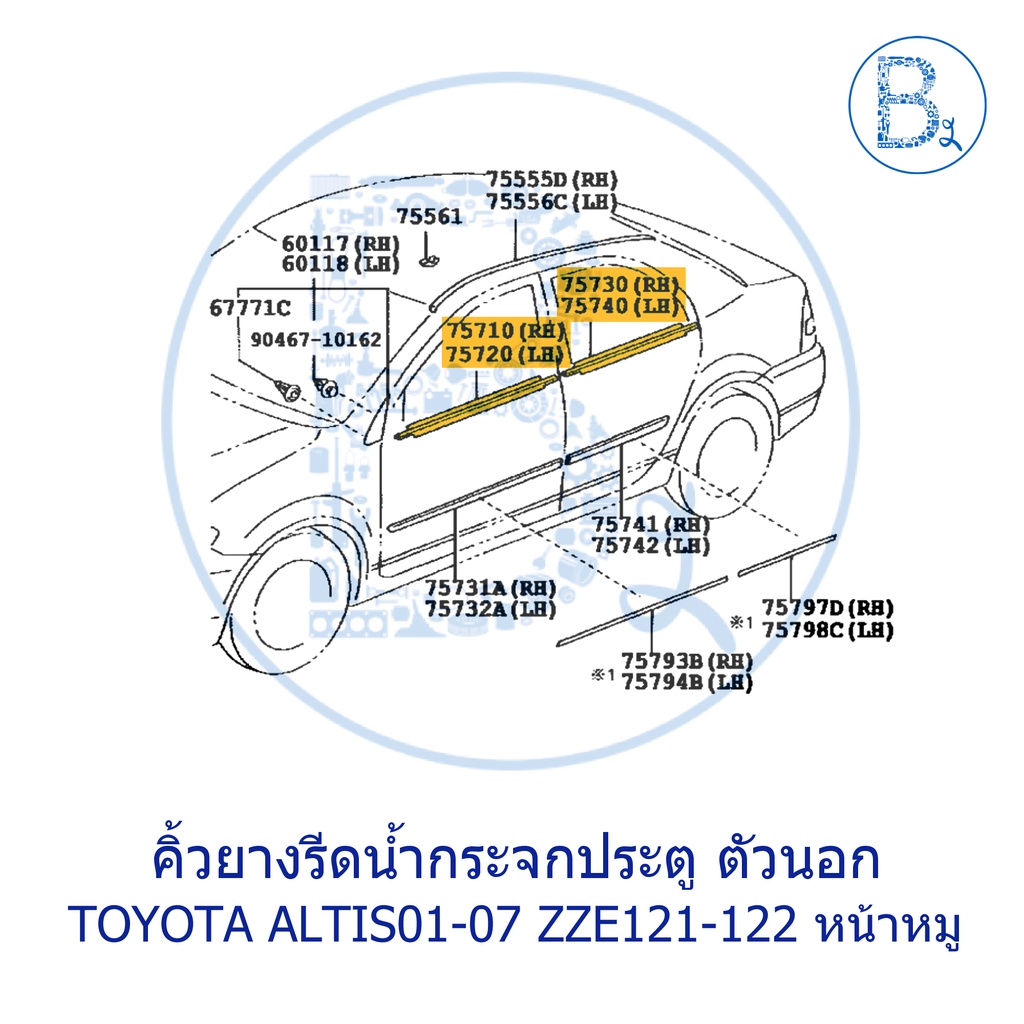 คิ้วยางรีดน้ำกระจกประตู ตัวนอก TOYOTA ALTIS01-07 ZZE121-122 หน้าหมู ...