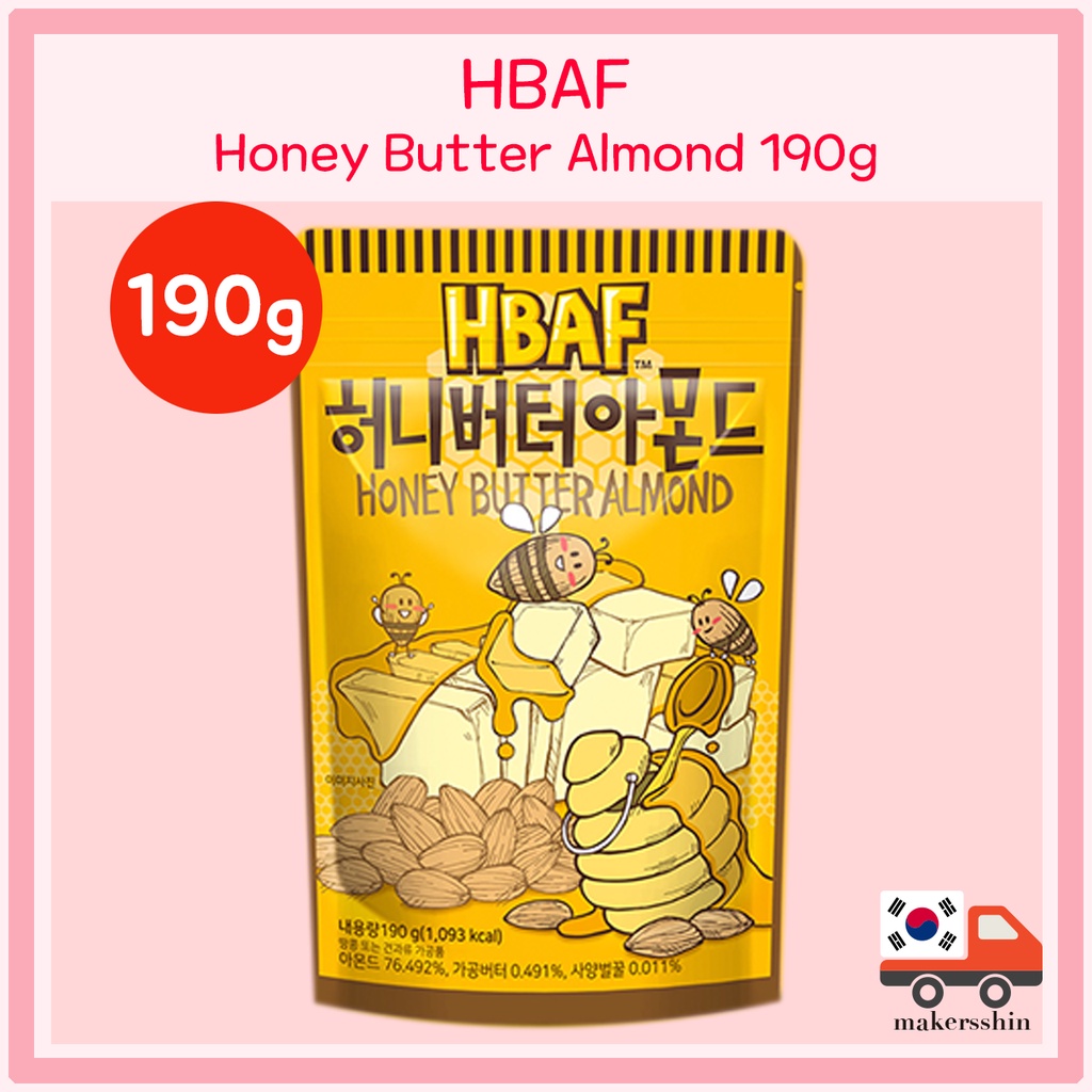 Hbaf Korea Seasoned Almonds อัลมอนด์เนยน้ําผึ้ง กินเพื่อสุขภาพ 190 กรัม | Shopee Thailand