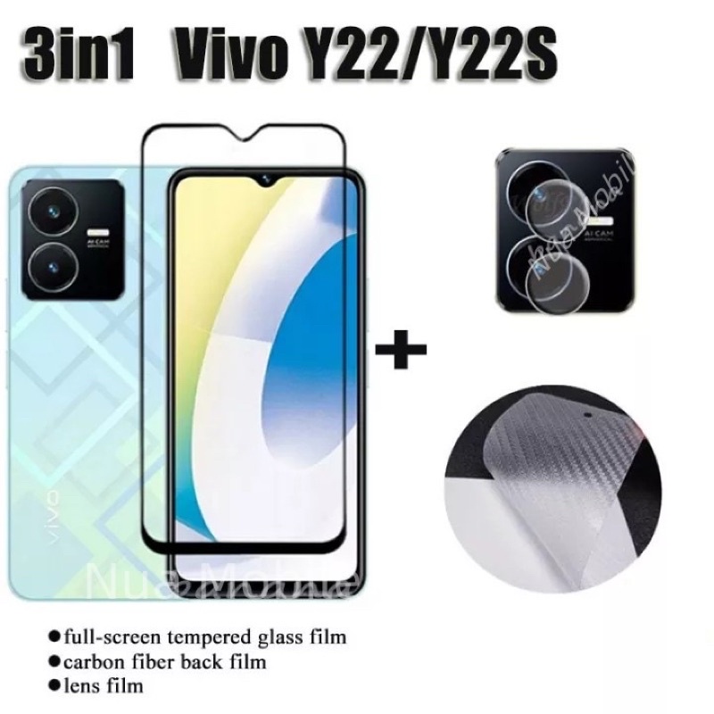 3in1 Vivo Y22 Y22S Y35 OPPO A17ฟิล์มเลนส์กล้อง + ฟิล์มกระจกเต็มจอ ...