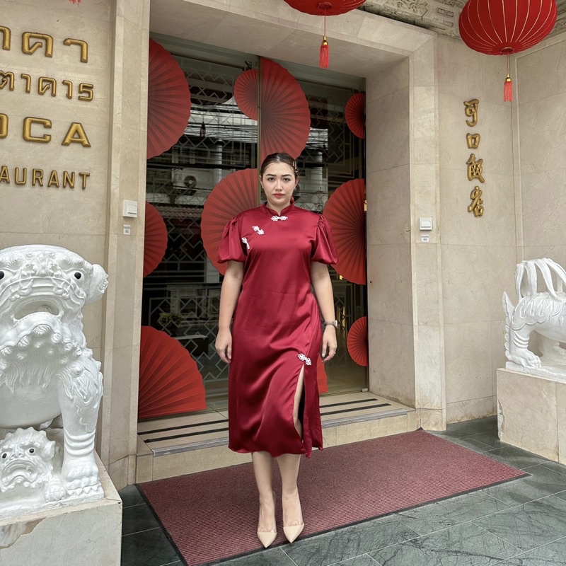 (MTNWHMG ลด 60.-) 070 Lady M |ANGPAO DRESSEเดรสซาตินสาวอวบตรุษจีน สุดแซ่บ เดรสสีแดงสาวบอวบใส่ ...