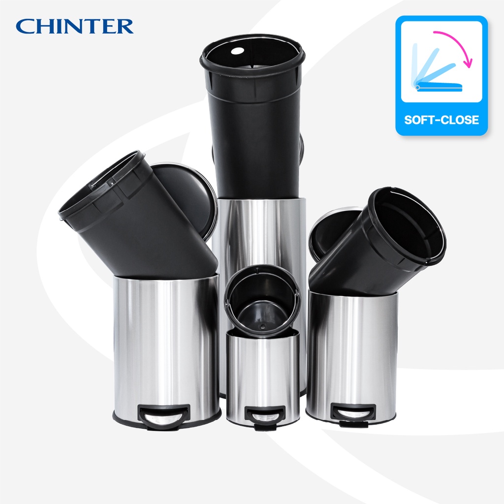 CHINTER F0332-6 ถังขยะเท้าเหยียบสแตนเลสทรงกลม เหลี่ยม(Soft close) ขนาด5ลิตร,12ลิตร,20ลิตร,30ลิตร ...