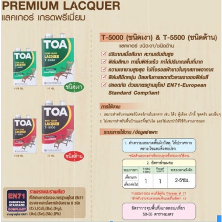 TOA ทีโอเอ แลคเกอร์เงา T5000 แลคเกอร์ด้าน T5500 ทินเนอร์เบอร์ 71 TOA ขนาด 1/4 GL | Shopee Thailand