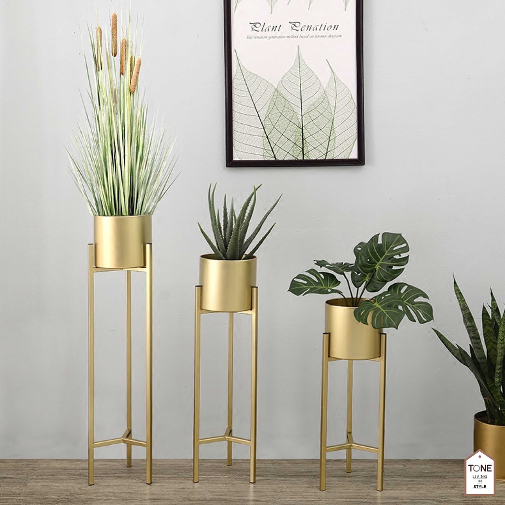 กระถางต้นไม้ กระถางต้นไม้แบบมีขาตั้ง (MH_155) ขาตั้งต้นไม้สูงสีทอง กระถางต้นไม้หรู สไตล์นอร์ดิก ...